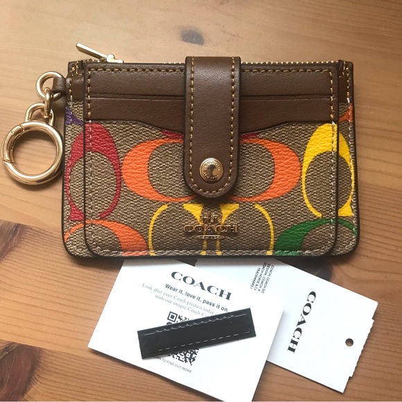 Coach | Bags | Coach Attachment Card Case In Rainbow Signature Canvas ...